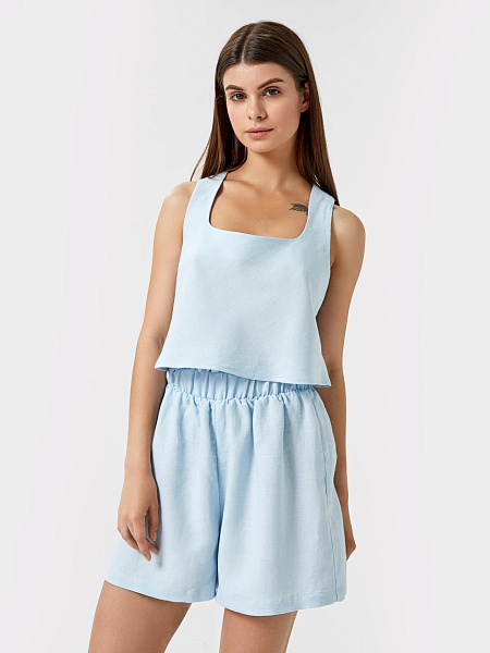 Голубой топ на широких бретелях из льна и вискозы голубой – купить ...